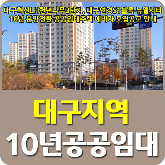 대구혁신 Lh천년나무3단지 대구연경 S1블록 뉴웰시티 10년 분양전환 공공임대주택 예비자 모집공고 안내 트립나무